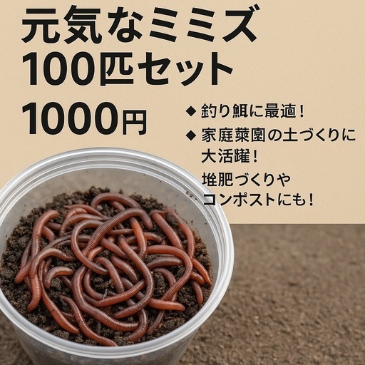 家庭菜園や釣り餌に！元気なミミズ100匹セット【1000円】 (tomokiarai) 鴻巣のその他の中古あげます・譲ります｜ジモティーで不用品の処分